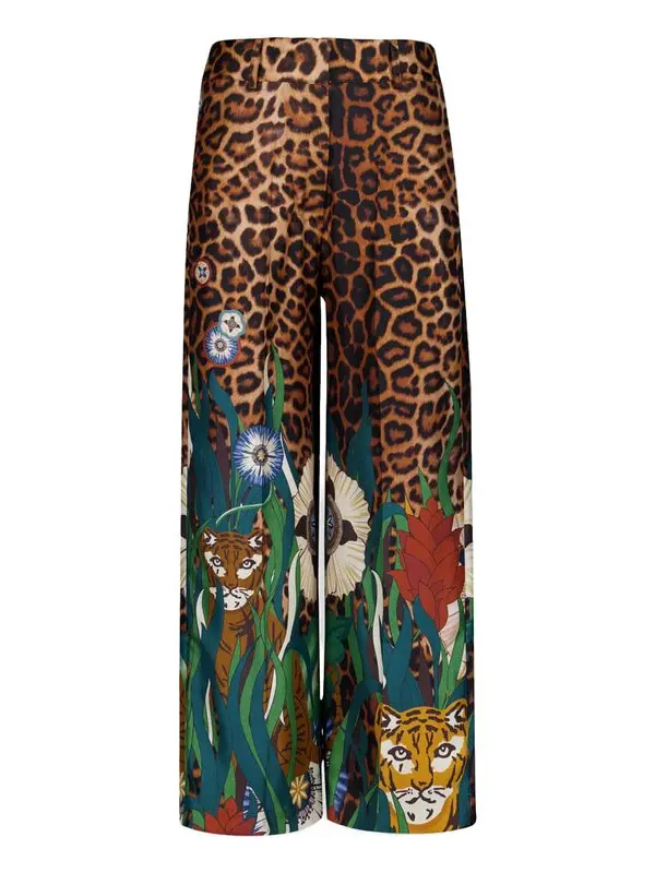 PAULA Name Sonia Junglito Print Silk Pants - Brown