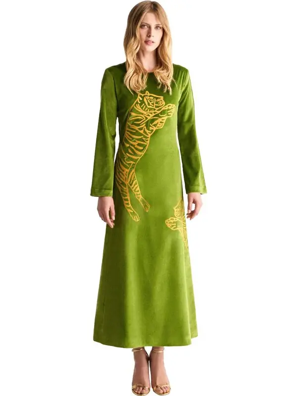 PAULA Selene Garden Velvet Dress - Green