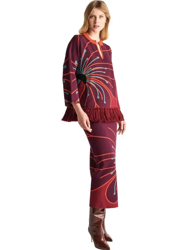 PAULA Jade Jacquard Sweater With Fringes - Multicolour