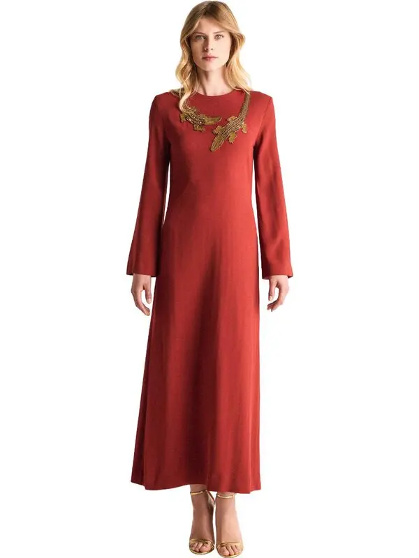 PAULA Enoki Burnt Henna Midi Dress - Red