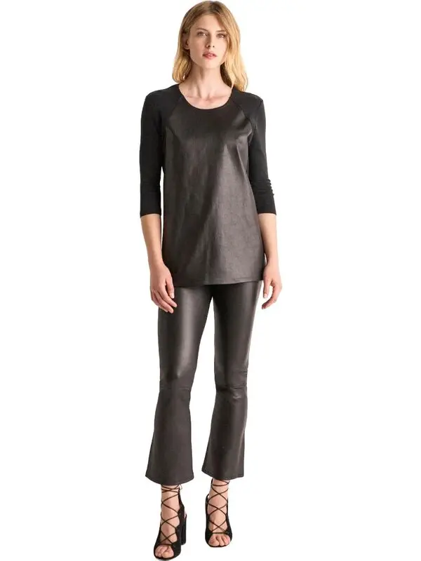 PAULA Leather Bib Silk Blouse - Black