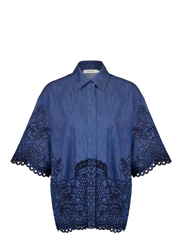 Zimmermann Embroidered Denim Shirt - Blue