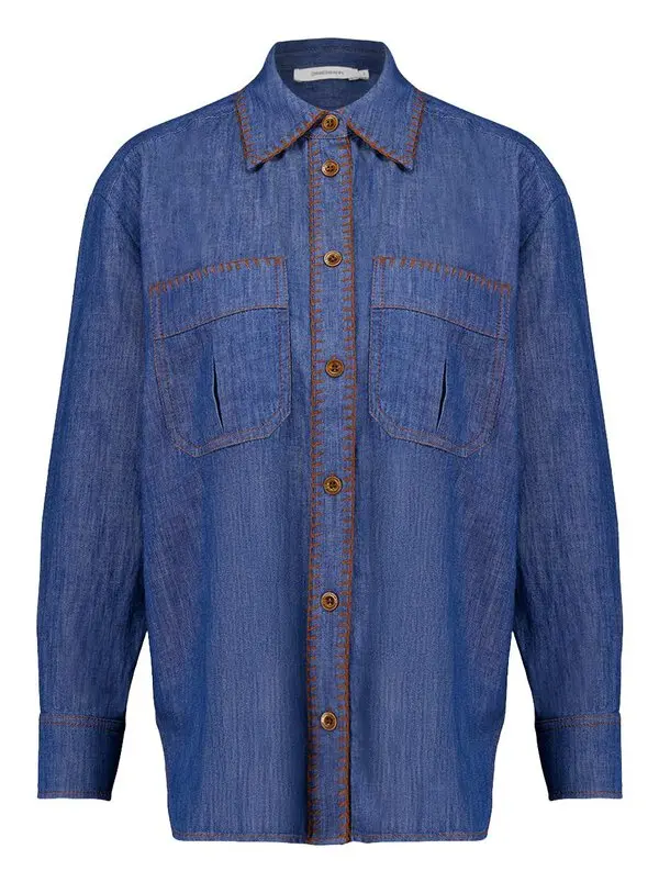 Zimmermann Railway Ascension Oversized Denim Shirt - Blue