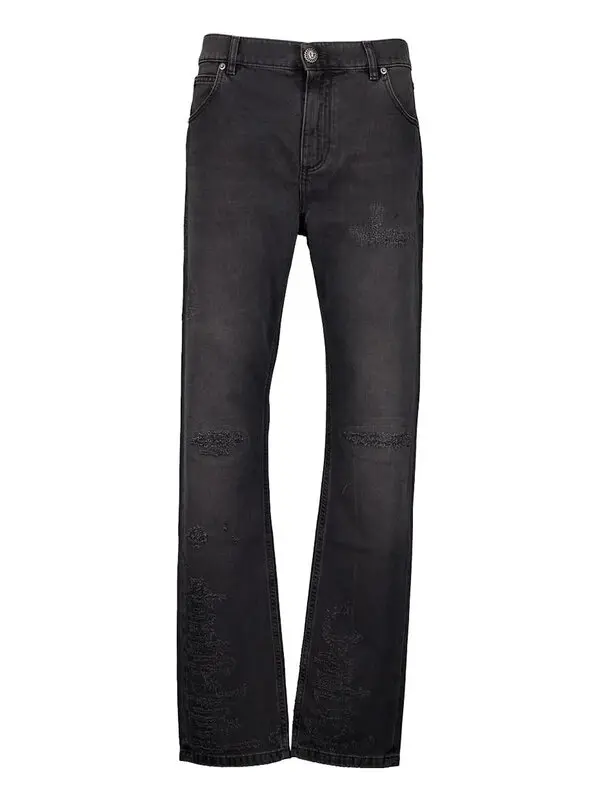 Balmain Washed Effect Denim Jeans - Black