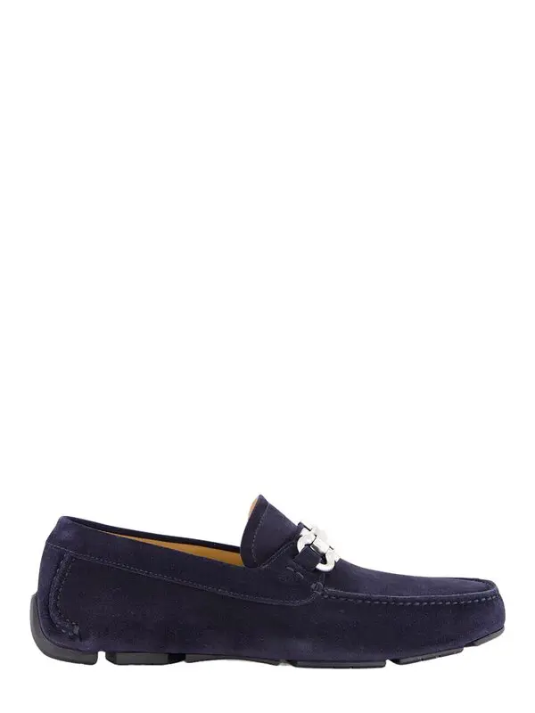 FERRAGAMO Driving Loafers With Gancini Ornament - Blue