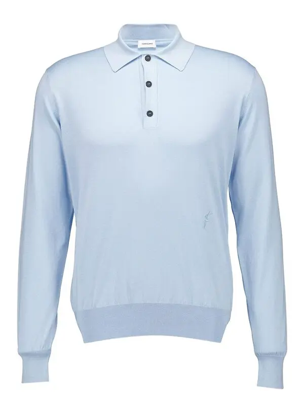 FERRAGAMO Long-sleeved Silk Blend Polo - Blue