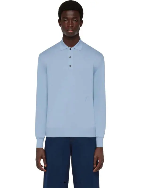 FERRAGAMO Long-sleeved Silk Blend Polo - Blue