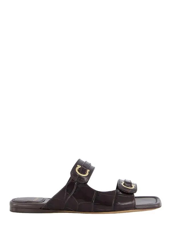 FERRAGAMO Gancini Ornament Slides - Brown