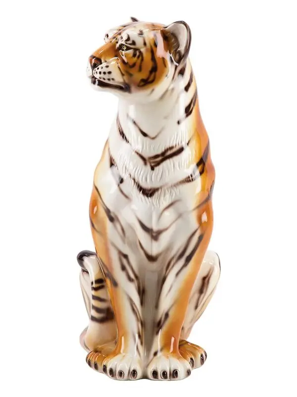 LES-OTTOMANS Large Handpainted Tiger Sculpture - Brown