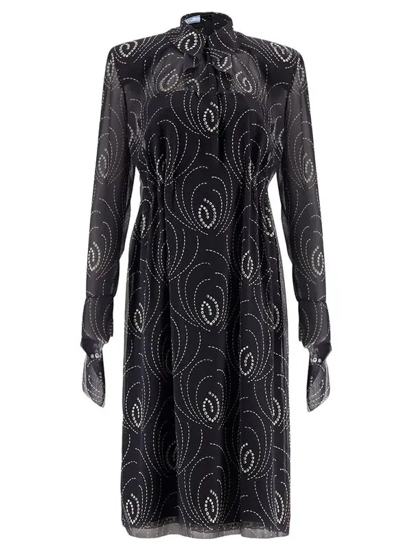 Prada Georgette Printed Dress - Black