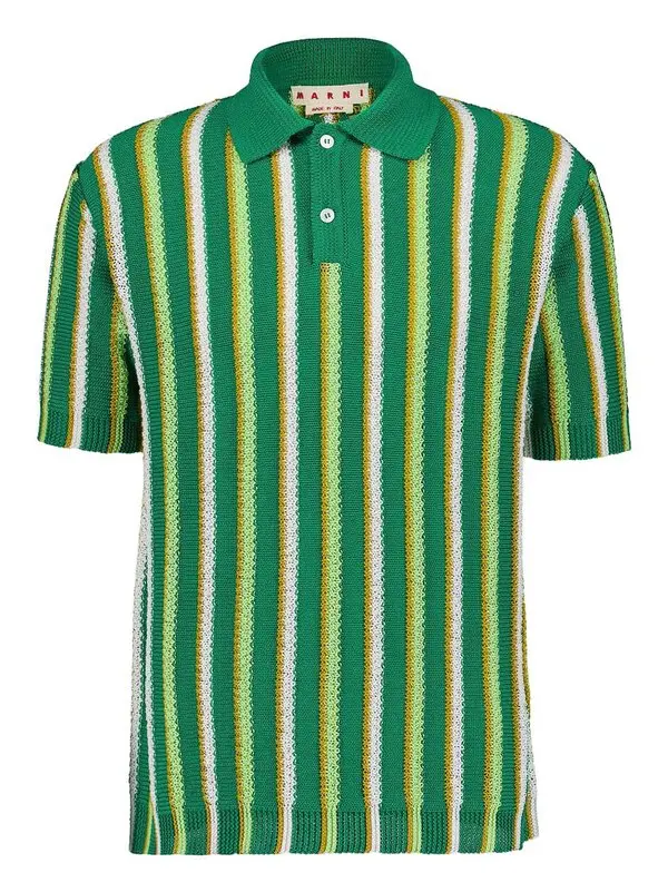 Marni Striped Crochet Polo Shirt - Green