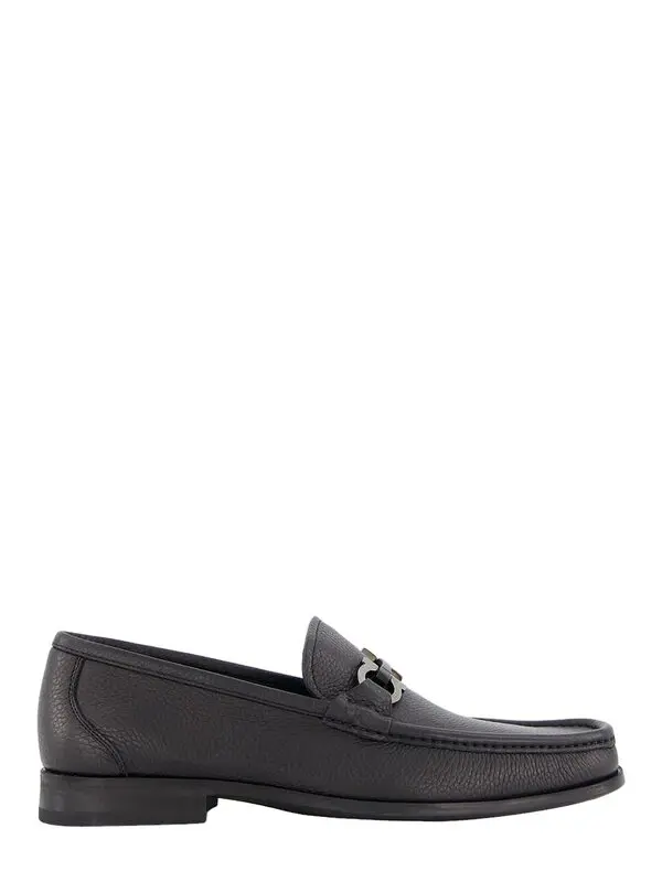 FERRAGAMO Gancini Leather Moccasin - Black