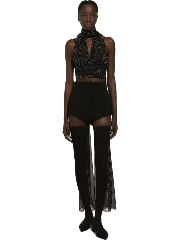 Dolce & Gabbana Polka-dot Silk Chiffon Top With Scarf Detail - Black