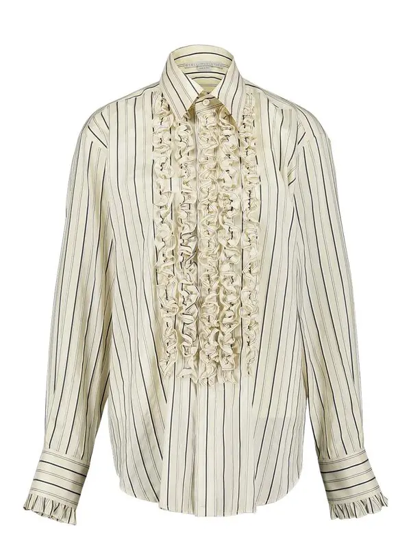 Stella McCartney Silk-blend Striped Shirt With Ruffle Detail - Cream