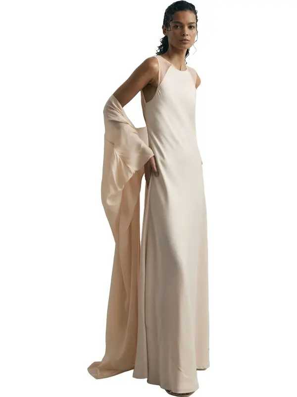 ATELIER Satin Cape Maxi Dress - Cream