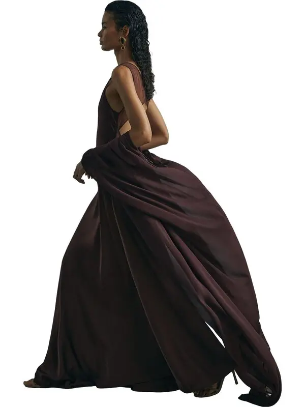 ATELIER Satin Cape Maxi Dress - Grape