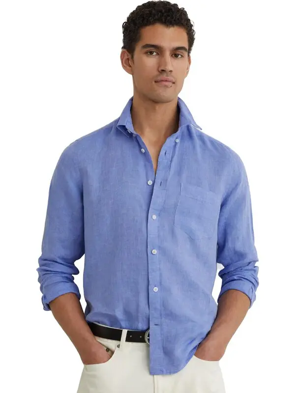 REISS Queens Linen Regular-fit Button-down Shirt - Buddy Blue