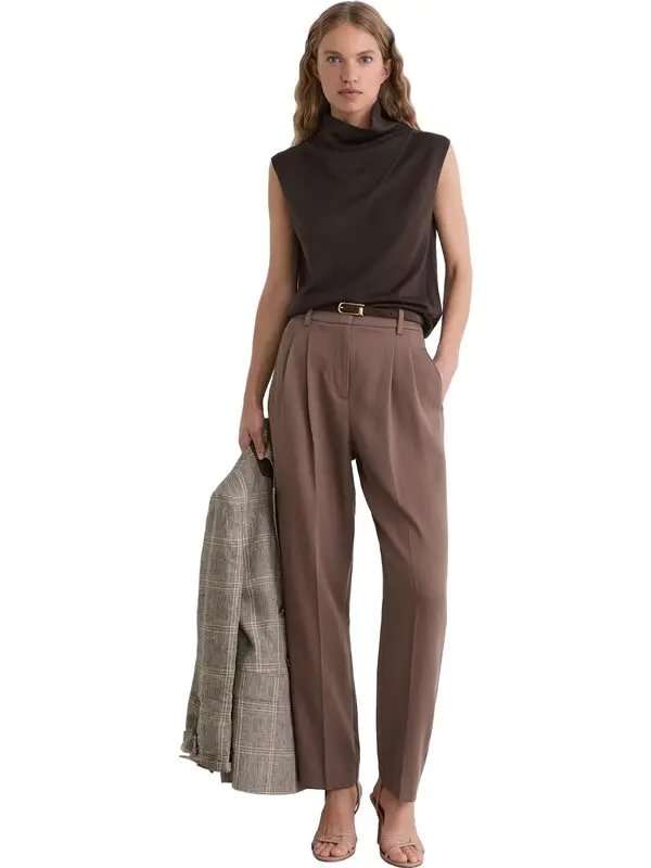 REISS Wool Funnel-neck Sleeveless Knit Top - Chocolate Brown