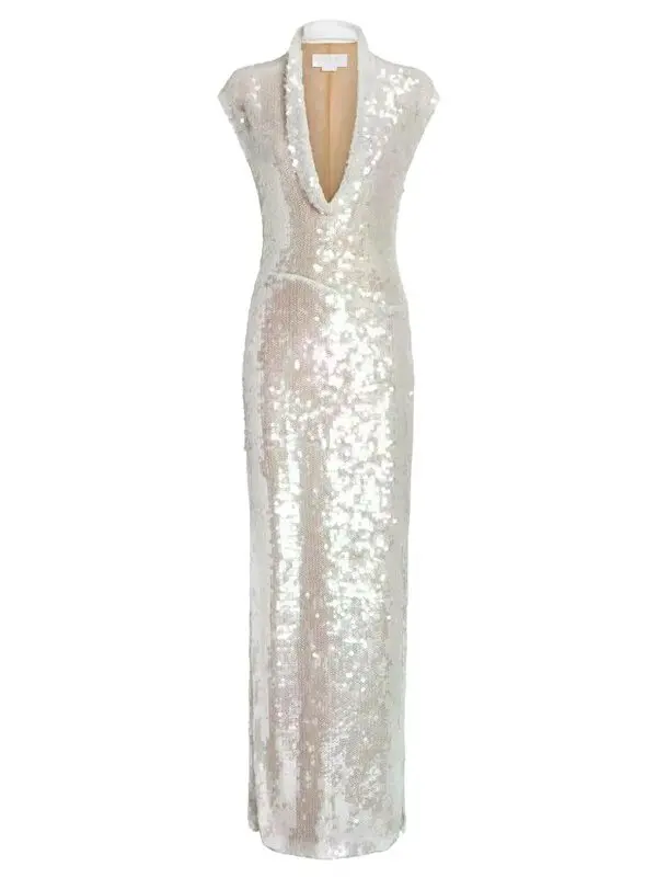 GENNY Sequin V-neck Gown - Silver