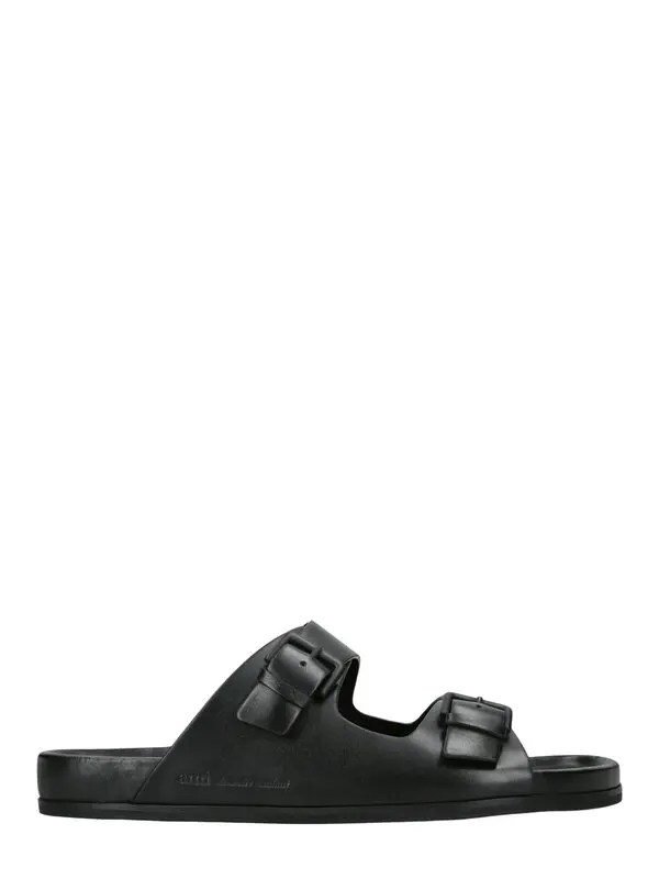 Ami Leather Double Buckle Sandals - Black