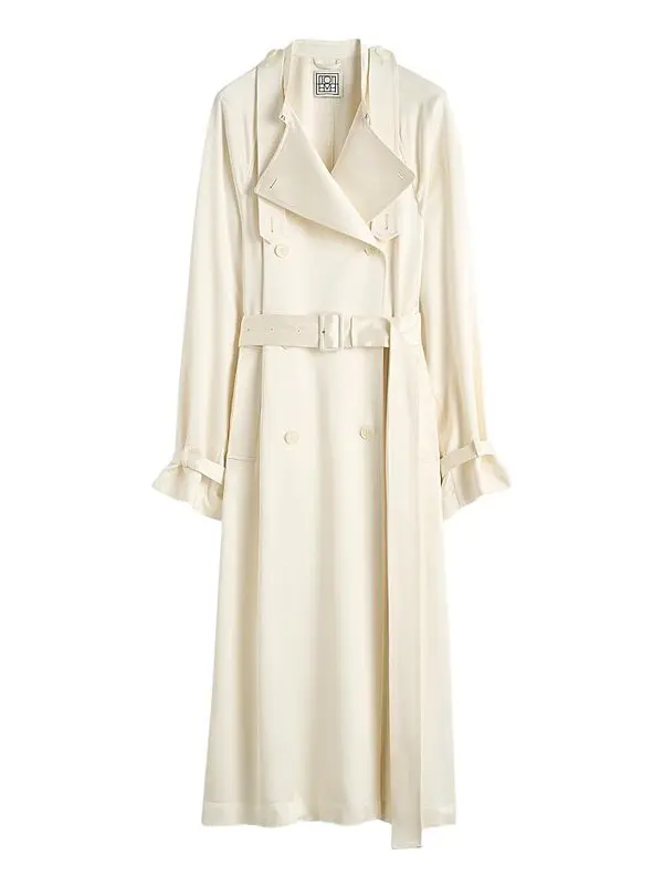 TOTEME Draped Satin Trench Coat - Off-white