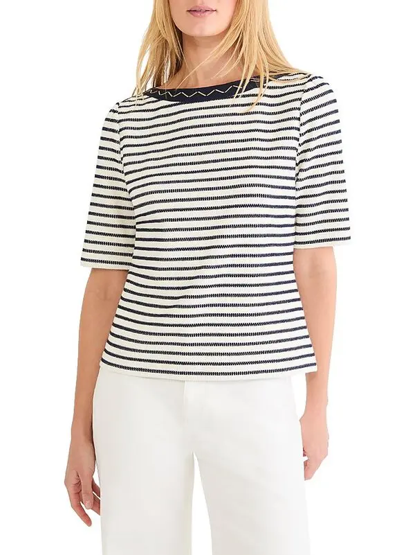 NIC+ZOE Embroidered Boat Neck Top - Indigo Multi