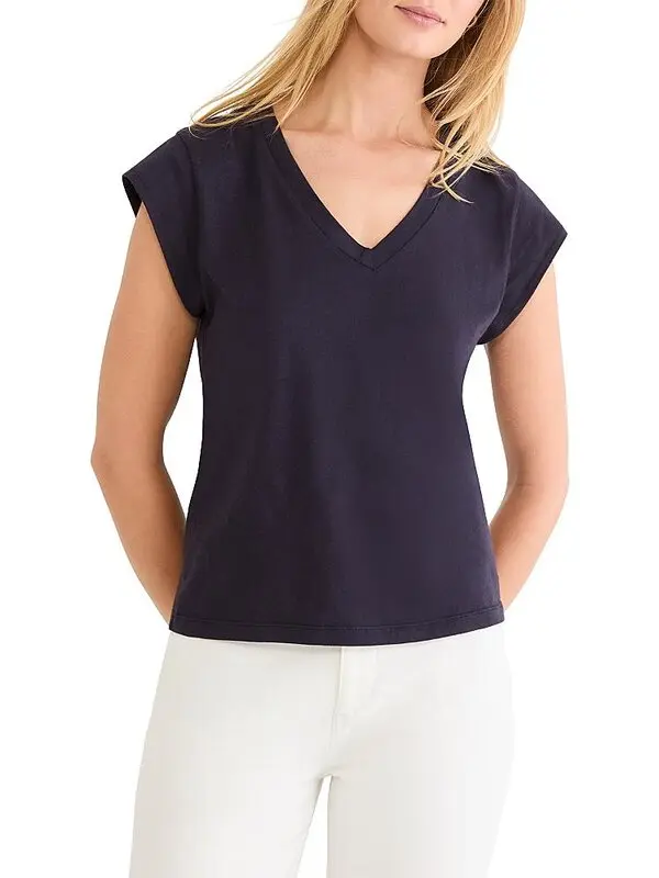 NIC+ZOE Cap Sleeve V-neck Supima Cotton Tee - Dark Indigo