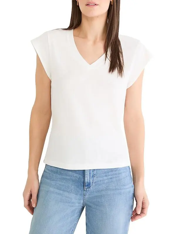 NIC+ZOE Cap Sleeve V-neck Supima Cotton Tee - Paper White