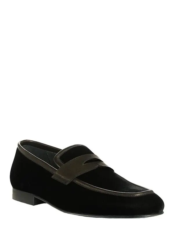 STUART WEITZMAN Dino Velvet And Leather Loafers - Black