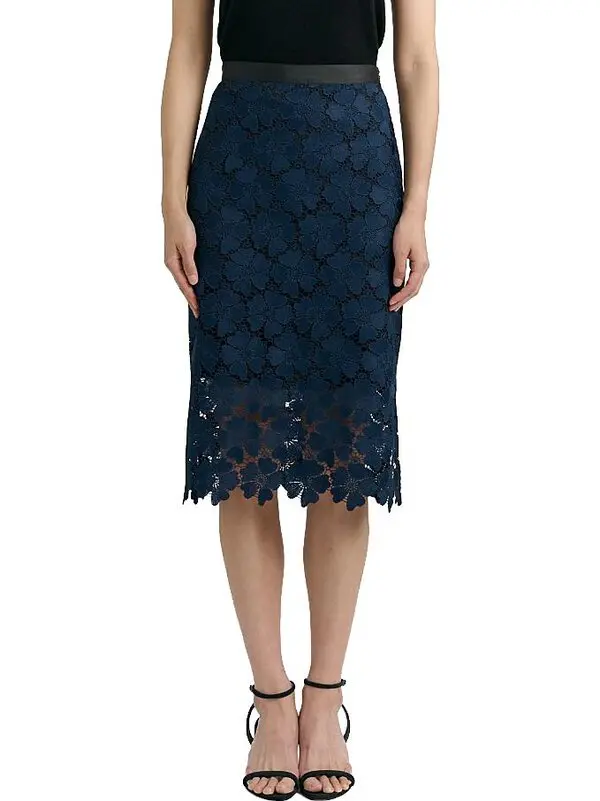 CARTOLINA Floral Lace Pencil Skirt - Midnight Blue