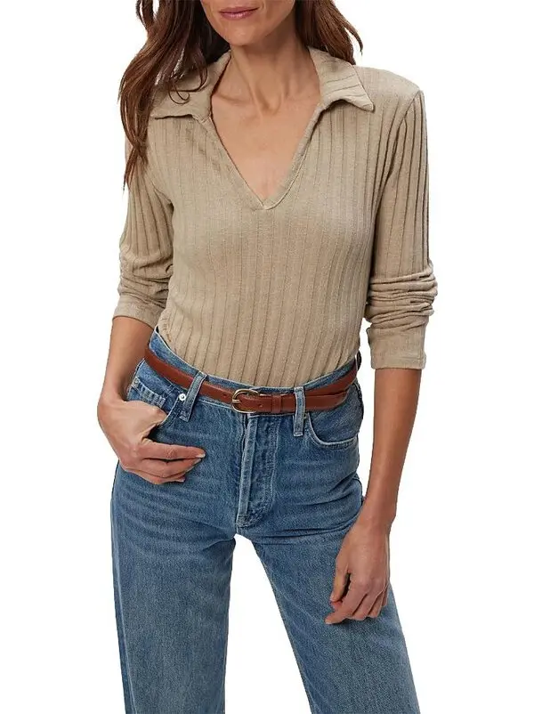 Michael Stars Liyah Long Sleeve Collared Top - Macadamia