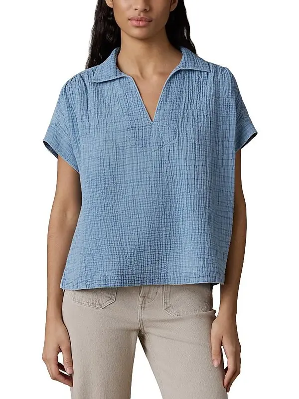 Faherty Brand Cotton Gauze Zoe Top - Indigo