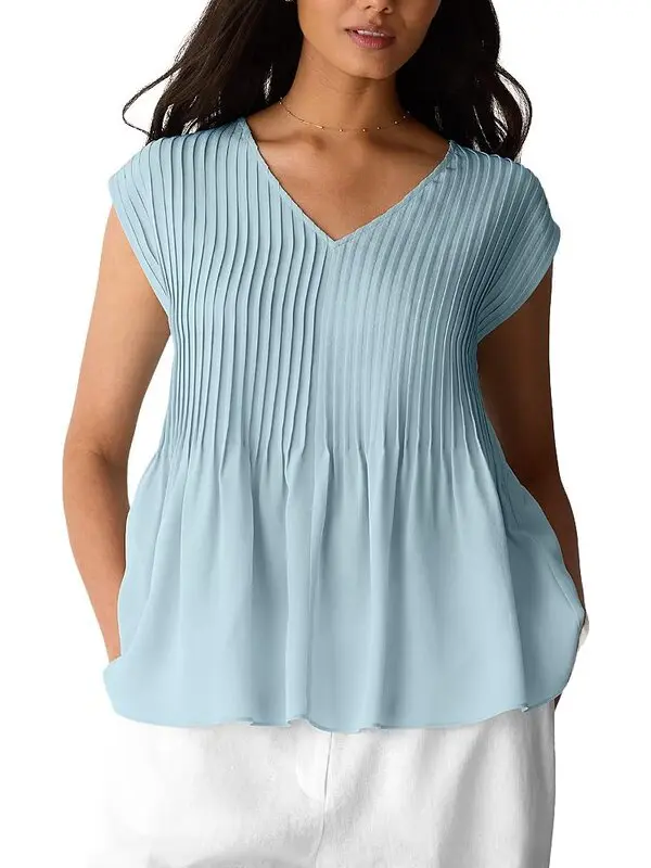 Eileen Fisher Silk Crepe De Chine V-neck Top - Breze