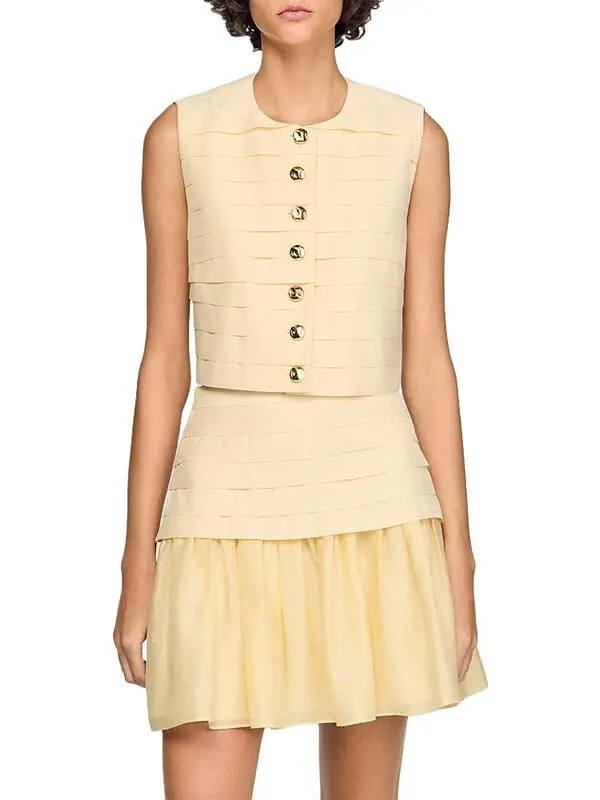 Sandro Pleated Cropped Top - Vanilla