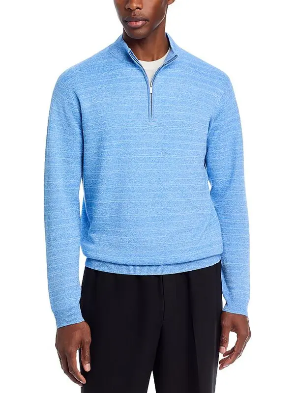 Peter Millar Striped Quarter Zip Sweater - Bluebird
