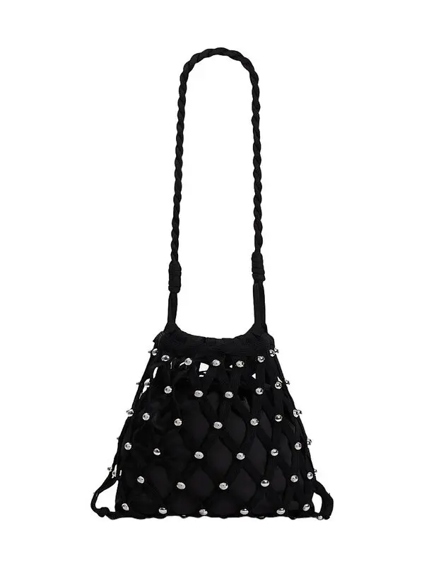 Sandro Soane Studded Net Mesh Bucket Bag - Black