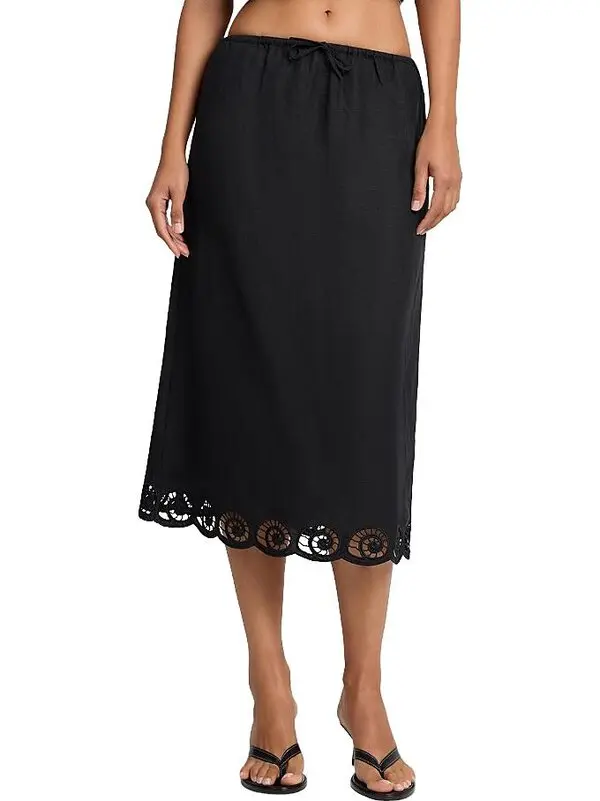 Onia Air Linen Scallop Midi Skirt - Black