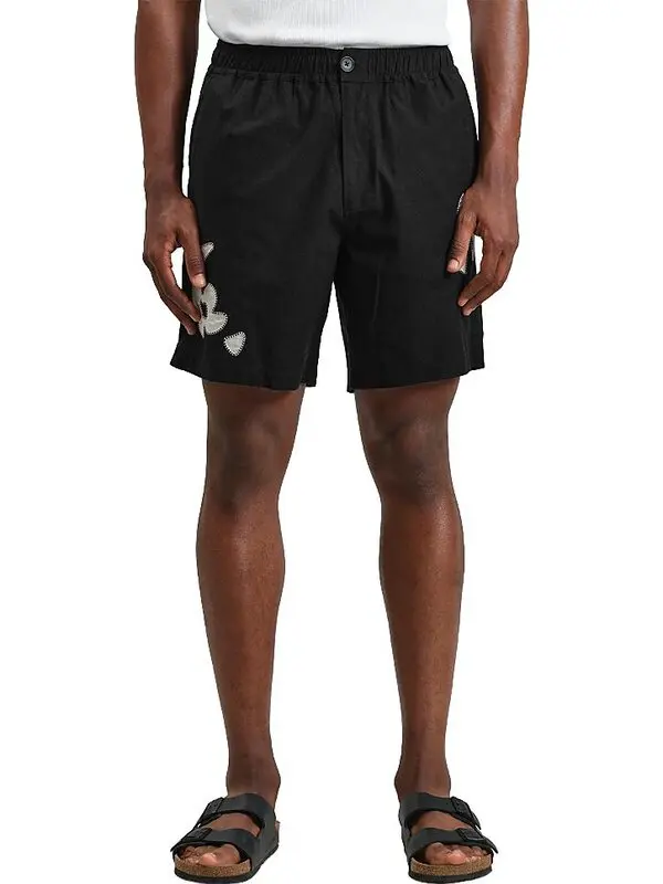 WAX LONDON Cotton Linen 8.5" Shorts - Black/beige