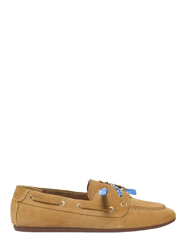 Maje Suede Boat Shoe Loafers - Camel