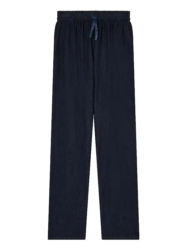 Emporio Armani Chambray Elasticized Waist Pants - Blue Denim