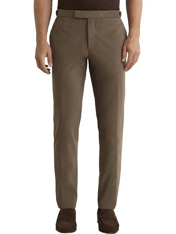 REISS Regent Tailored Fit Brushed Twill Trousers - Taupe Brown