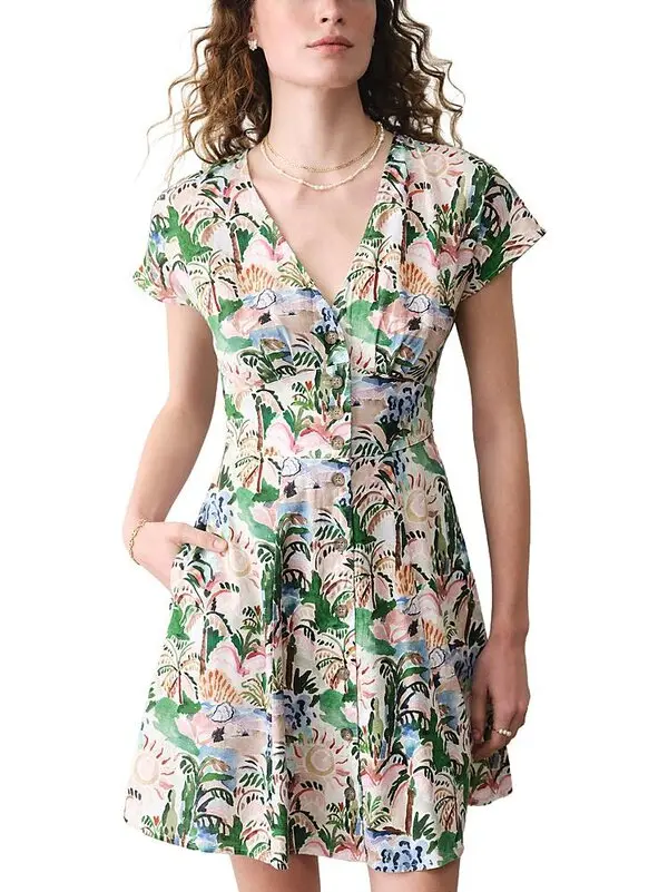 Marine Layer Camila Button Front Mini Dress - Watercolor