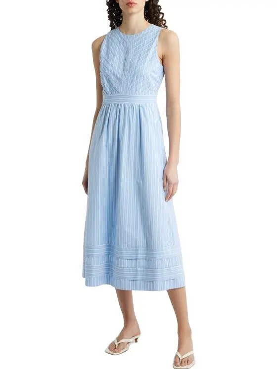 Eliza J Sleeveless Stripe Cotton-blend Midi Dress - Blue White