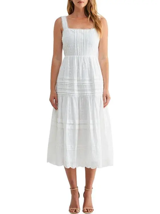 QUINCY MAE Embroidered Cotton Fit & Flare Midi Sundress - White