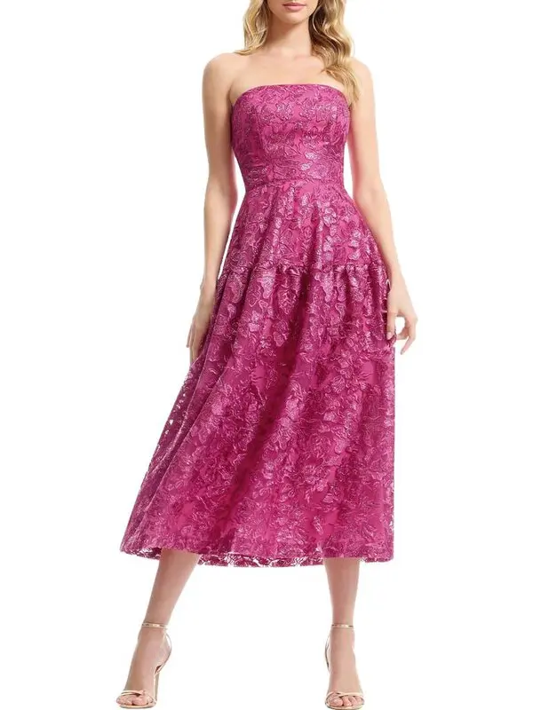 Dress The Population Gemma Embellished Fit & Flare Cocktail Dress - Bright Fuchsia