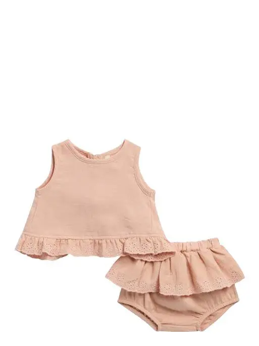 QUINCY MAE Embroidered Ruffle Trim Top & Bloomers Set - Melon