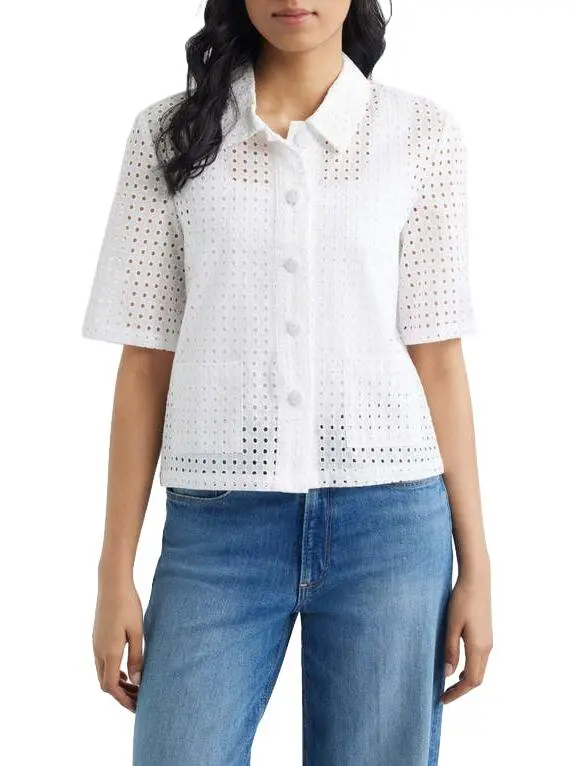 Halogen Eyelet Embroidery Woven Shirt - Bright White