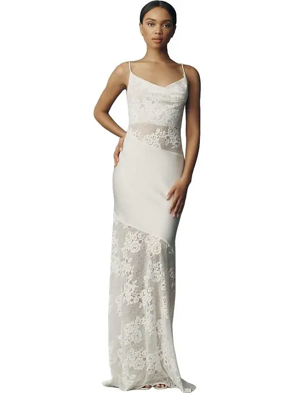 Ila Brittany Satin Lace Maxi Dress - White