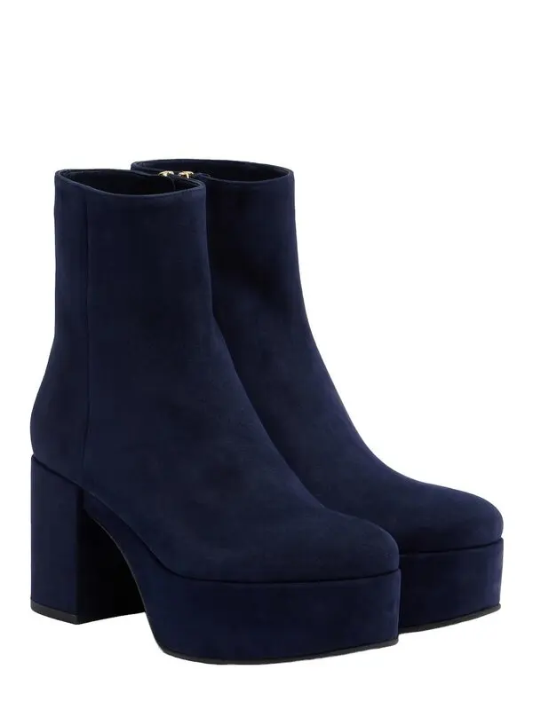 GIANVITO ROSSI Sally Suede Platform Ankle Boots - Blue
