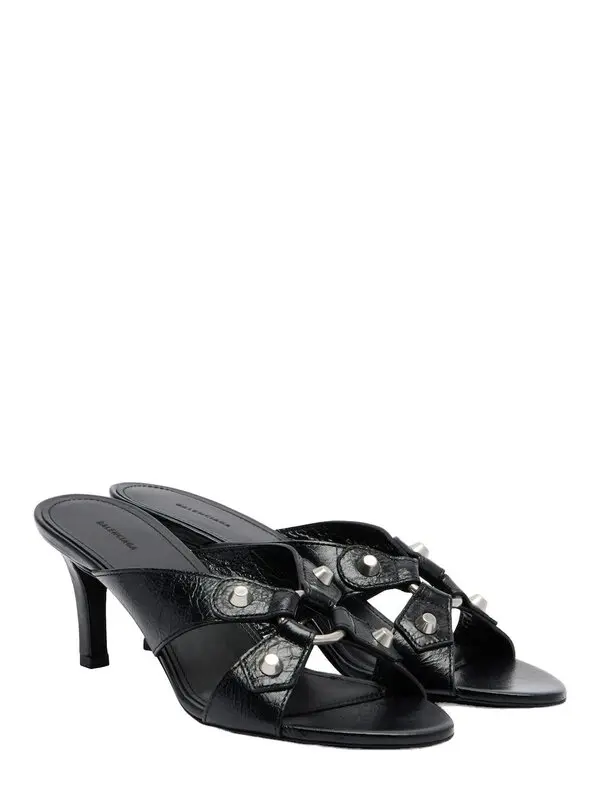 Balenciaga Cagole Leather Mules - Black
